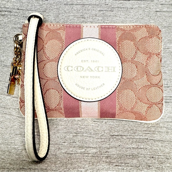 Coach | Bags | Coach Dempsey Pink Signature Jacquard Corner Zip ...